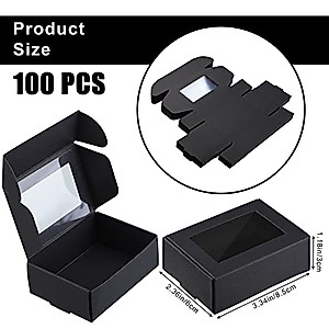 100 Pieces Soap Packaging Boxes Kraft Mini Paper Box with Window Present Packaging Box Treat Box for Homemade Soap Favor Treat Bakery Candy, 3.34 x 2.36 x 1.18 Inch(Black)