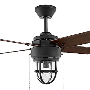 Hampton Bay Cedar Lake 44 in. Indoor/Outdoor LED Matte Black Damp Rated Downrod Ceiling Fan with Light Kit and 4 Reversible Blades (52109)