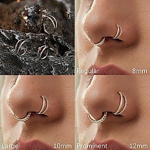 MILACOLATO G23 Titanium 18G Septum Clicker Nose Rings Double Open Stack Conch Daith Earrings Helix Tragus Cartilage Earrings Piercing Jewelry with Clear CZ for Women Men 12MM, Silver Tone