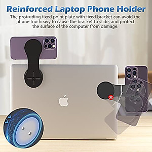 ALAFLY Detachable Magnetic Phone Holder for Laptop & Car, Foldable Desk Phone Stand, Adjustable Magnetic Phone Tripod Mount Adapter with 1/4" Screw Design for MagSafe iPhone and All Phones, Black