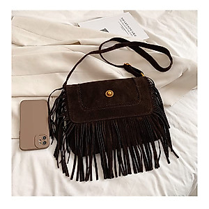 Vintage Western Cowgirl Style Fringe Crossbody Bags Country Women Hobo Hippie Grunge Tassel Faux Suede Shoulder Bags (Coffee,One Size)