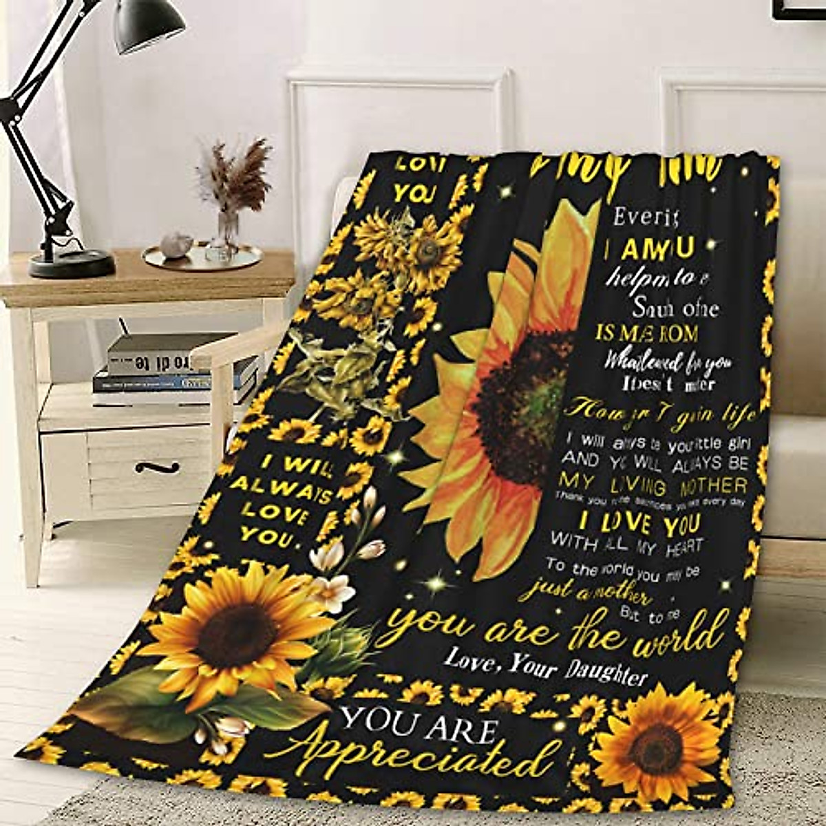 to My Mom Gifts Blanket Mother's Day Blanket Gifts for Mom from Daughter Sunflower Throw Blanket Lightweight Fuzzy Cozy Soft Flannel Blanket for Living Room Bedroom Couch Bed Sofa 40x50 Inch