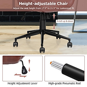 COSTWAY Armless Office Desk Chair, Mid-Back PU Leather Computer Task Chair with Rocking Back & Swivel Seat, Ergonomic Adjustable Leisure Chair with 5-Claw Metal Base for Home Office, Brown