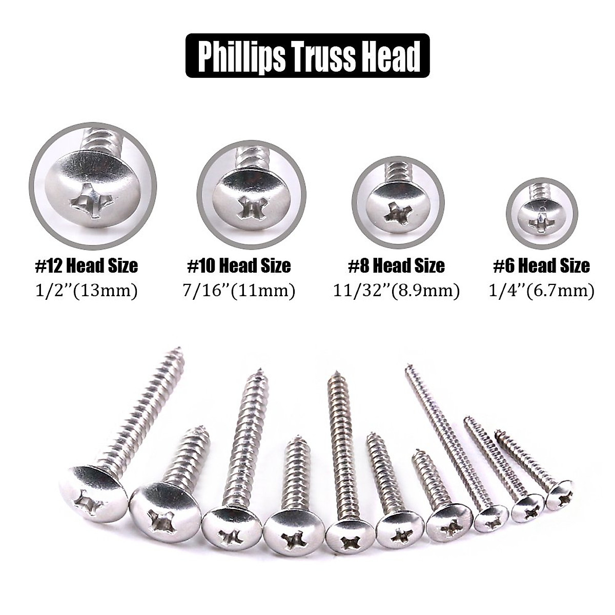 Hilitchi 304 Stainless Steel Hex Washer Head and Phillips Truss Head Self Drilling Sheet Metal Tek Screws Assortment Kit (Phillips Truss Head)