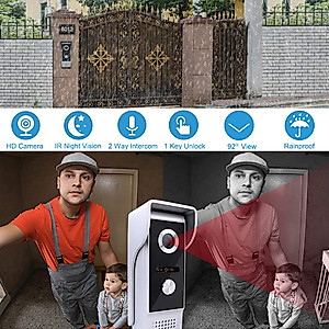 AMOCAM Video Intercom System, 7 Inche Monitor Wired Video Door Doorbell Kit, Outdoor IR Camera Door Intercom, Support Monitoring, 2-Way Intercom Unlocking for Home