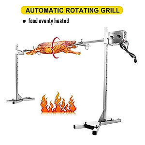 Karpevta Electric Rotisserie Grill Kit 50W Motor Spit Roaster Rotisserie Kit Up to 125Lbs Electric BBQ Rotisserie Kit 8 Level Height Adjustable Spit Roaster Stand for Outdoor Party Campfire