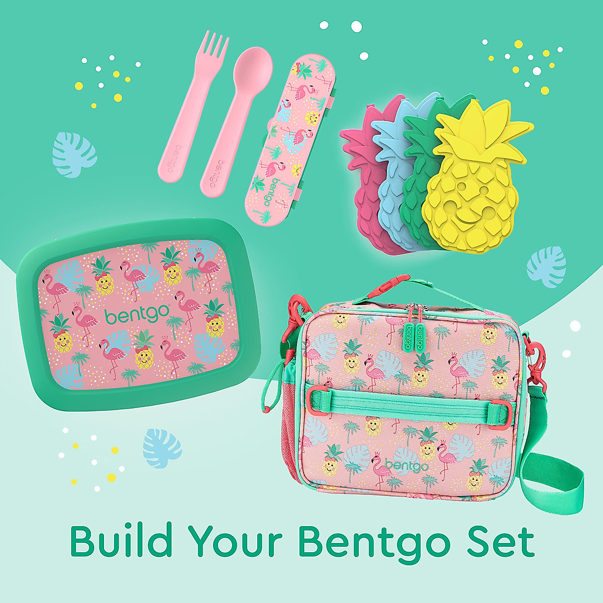 Bentgo Kids Utensil Set - Reusable Plastic Fork, Spoon & Storage Case - BPA-Free Materials, Easy-Grip Handles, Dishwasher Safe - Ideal for School Lunch, Travel, & Outdoors (Tropical)