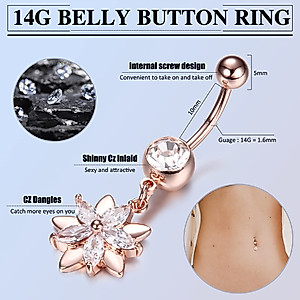 JOERICA 12 Pcs 14G Belly Button Rings Dangle Belly Rings for Women 316L Stainless Steel Butterfly Skull Hand with Opal Clear CZ Navel Rings Belly Body Piercing Jewelry