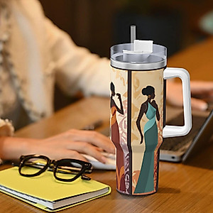 deaokluy 40 OZ Black Girls Ice Bully Cup with Handle and Straw, Double Wall Stainless Steel Tumbler Travel Coffee Cup with Lid, Beautiful Insulation and Cooling Cup for Christmas Birthday Present