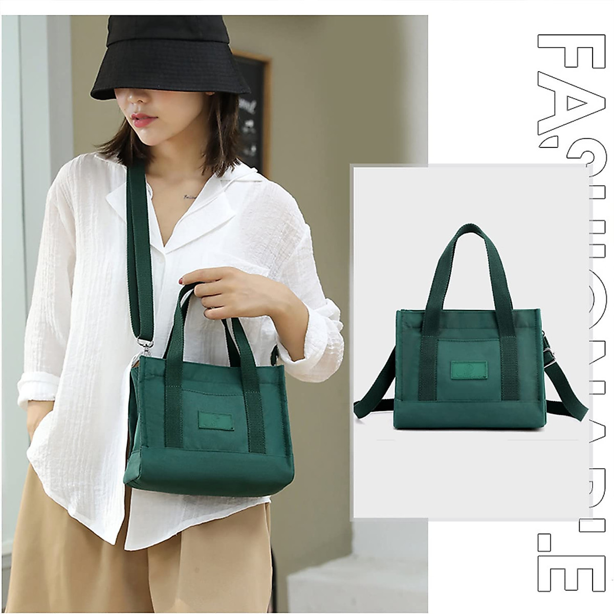 MINKARS Mini Tote Bag for Women Nylon Crossbody Purse, Dark Green 9”