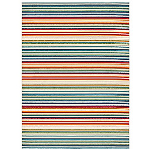 SAFAVIEH Cabana Collection 6'7" x 9' Ivory/Green CBN323A Stripe Indoor/ Outdoor Non-Shedding Easy-Cleaning Patio Backyard Porch Deck Mudroom Area-Rug