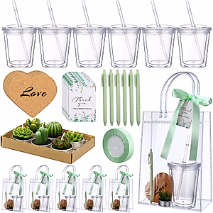 MotiMind 6 Sets Baby Shower Prizes for Game Winners Succulent Candle Double Wall Tumbler Heart Cork Coaster Insulated Ballpoint Pen Gift Bag Baby Shower Bridal Shower Game Prizes