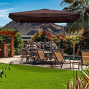 Yescom 10x6.5ft (2x3m) Rectangle Aluminum Outdoor Patio Umbrella with Valance Sunshade Crank Tilt Garden Dark Brown