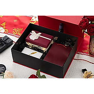 AimtoHome Gift Box 13.4x10x5 Inches,Red Black Gift Box with Lid,Collapsible Bridesmaid Groomsmen Proposal Box with Magnetic,Gift Boxes for Presents,Valentines day Wedding Christmas Birthdays Gift Packging(Pack of 3)