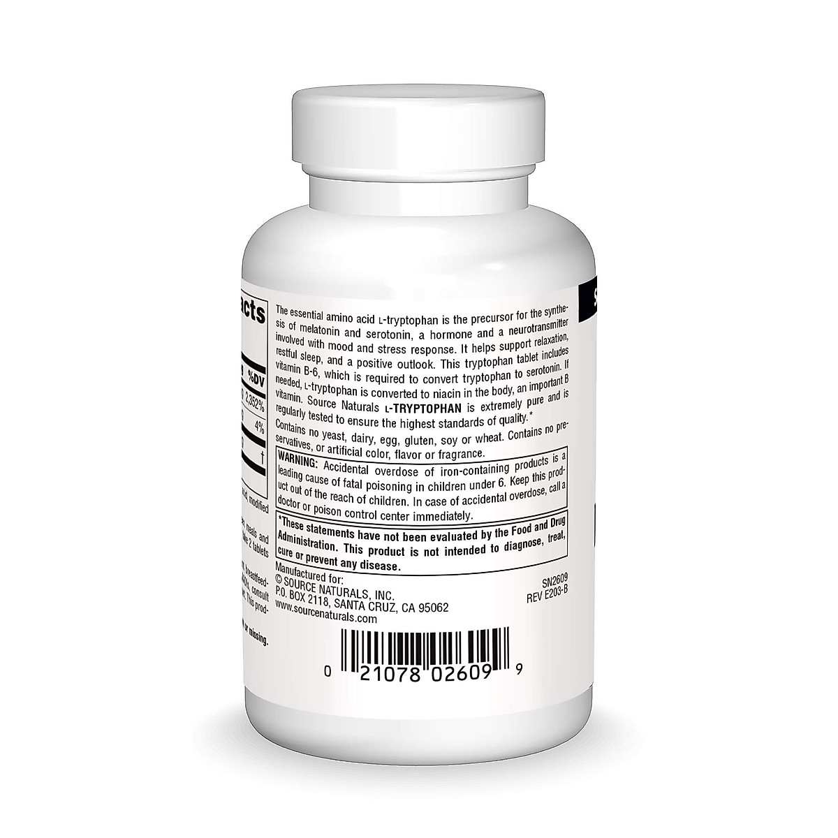 Source Naturals L-Tryptophan with Vitamin B-6 1000 mg Support Mood, Relaxation And Sleep - 60 Tablets