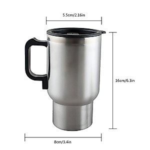 12V Car Heating Cup Car Heated Mug, 450ml Stainless Steel Travel Electric Coffee Cup 14oz. Insulated Heated Thermos Mug
