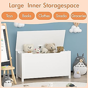 Mancofy Wooden Toy Chest, Kids Toy Box，Furniture for Playroom, Bench with Safety Hinged Lid, Wooden Toy Box Storage Organizer, Children's Furniture Toy Chest (White)