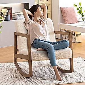 CDCASA Nursery Rocking Chair, Teddy Fabric Upholstered Glider Chair for Nursery, High Backrest Modern Accent Chair Comfy Single Arm Chair for Living Room, Bedroom, Office, 1 PCS