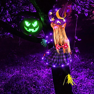 Jenaai Halloween Crashing Witch into Tree LED Witch Hanging Decoration Outdoor Indoor Crashed Witch Decorations for Garden Lawn Patio Decor Porch Tree Halloween Party(Purple)