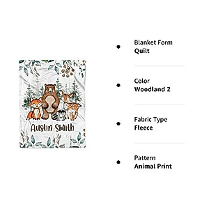 Arteaga Personalized Baby Blankets for Boys, Customized Baby Blankets for Boys, Woodland Animals Baby Blanket, Best Gift for Baby, Newborn, New Mom, Super Soft Plush Fleece, 30''x40''
