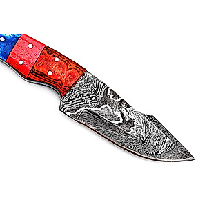 Smart & Sharp Custom Handmade Damascus Steel Hunting Knife/Skinning Knife AA-17301 (Red & Blue Wood)