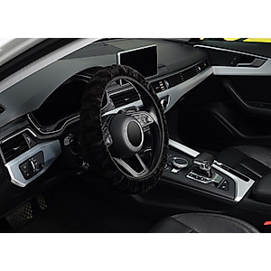 KAFEEK Elastic Long Microfiber Plush Steering Wheel Cover for Winter Warm, Universal 15 inch, Anti-Slip, Odorless, Black