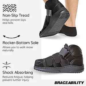 BraceAbility Closed Toe Medical Walking Shoe - Lightweight Broken Toe Cast Boot, Fractured Foot Brace for Metatarsal Stress Fracture, Post-op Bunion, Hammertoe Recovery - For Men or Women (L)