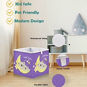 visesunny Closet Baskets Bear on The Moon Sweet Dream Storage Bins Fabric Baskets for Organizing Shelves Foldable Storage Cube Bins for Clothes, Toys, Baby Toiletry, Office Supply