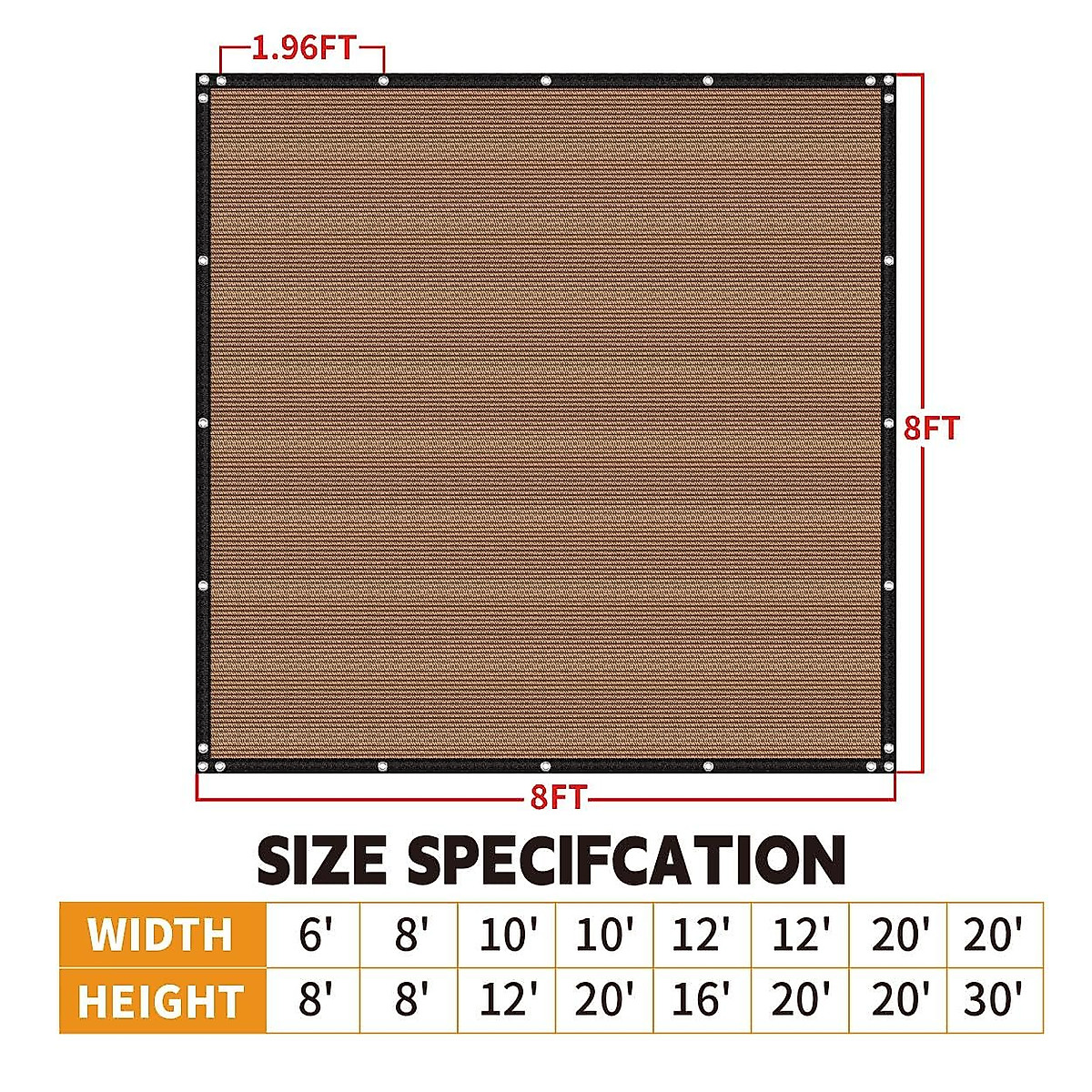 90% Shade Cloth 8x8FT Shade Fabric Sunshade for Garden with Grommets for Greenhouse Privacy Screen,Plants,Patio,Outdoor,ChickenCoop,MVPNET Mocha/Black