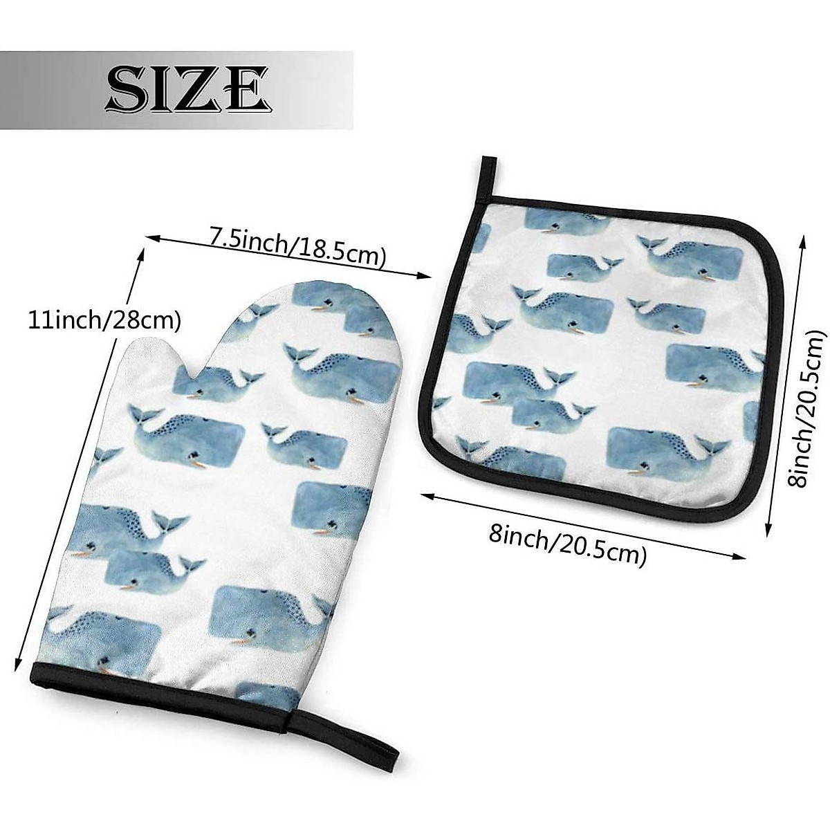 HENGE Whale Pod in Blue Oven Mitts and Pot Holders Sets of 2,Resistant Hot Pads,Flexible Cooking Oven Gloves for Microwave BBQ Cooking Baking Grilling