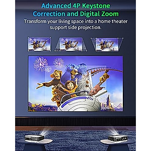 Native 1080P Full HD Video Projector for Outdoor Moives 200'' Display 9000 Lumens Wireless Bluetooth WiFi Projector Smart Home Theater Projector Gaming,Zoomable,10W Speakers,iOS,Android,TV Stick