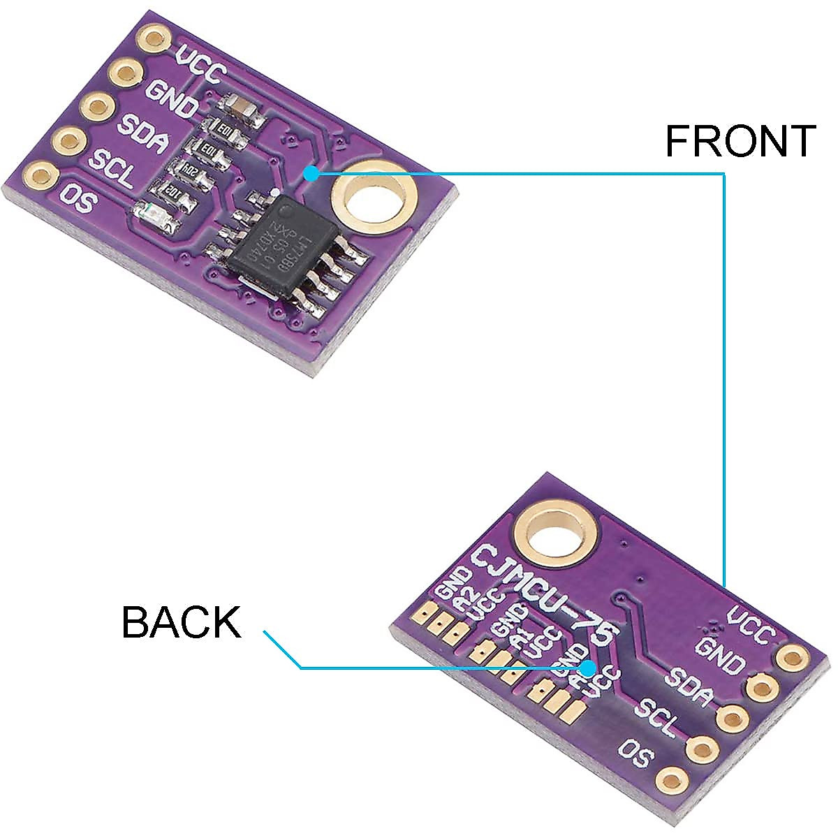 DKARDU 4 pcs LM75 LM75A Temperature Sensor Module LM75BD Sensor Module High Speed I2C IIC Interface High Precision Temperature Sensor with Dupont Cable