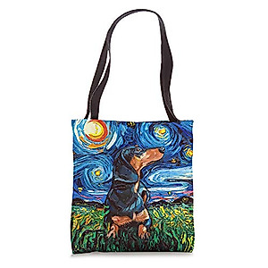 Black and Tan Dachshund Doxie Starry Night Dog Art by Aja Tote Bag