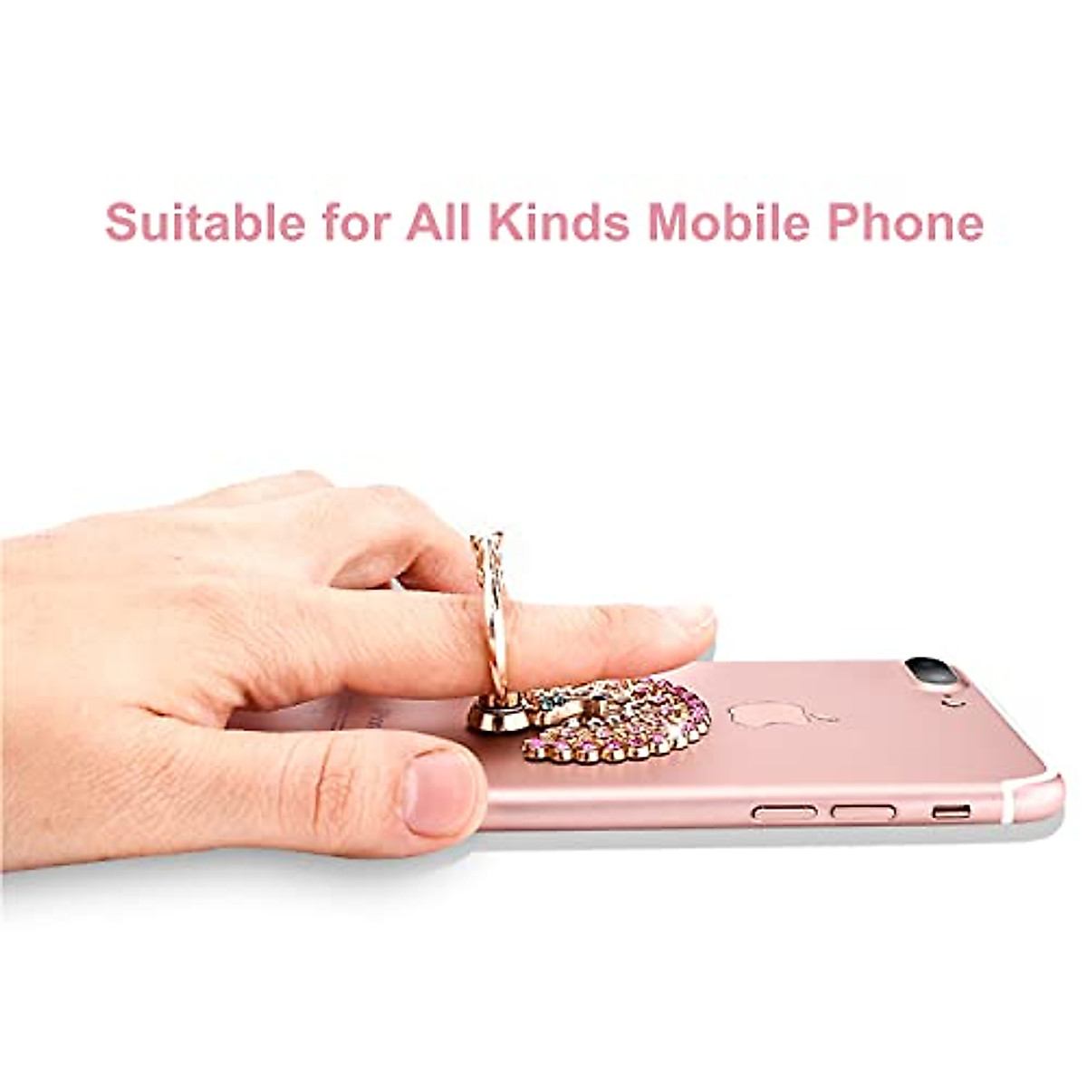 4 Pack Phone Ring Stand, Diamond Bling Butterfly Cell Phone Kickstand Grip, 360 Rotation Universal Multi Angle Metal Phone Ring Holder (2 Butterfly, 2 Swan, 1 Strip)