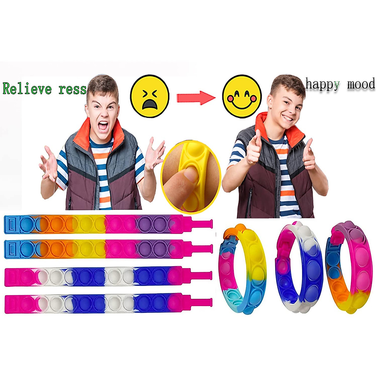 TOMOIN 30 Pcs Pop Fidget Bracelet, Wearable Push Pop Bubble Sensory Toy Stress Relief Silicone WristbandFidget Toy ,for Kids, Adults and ADHD Autism Anxiety Pop Colorful Wristband