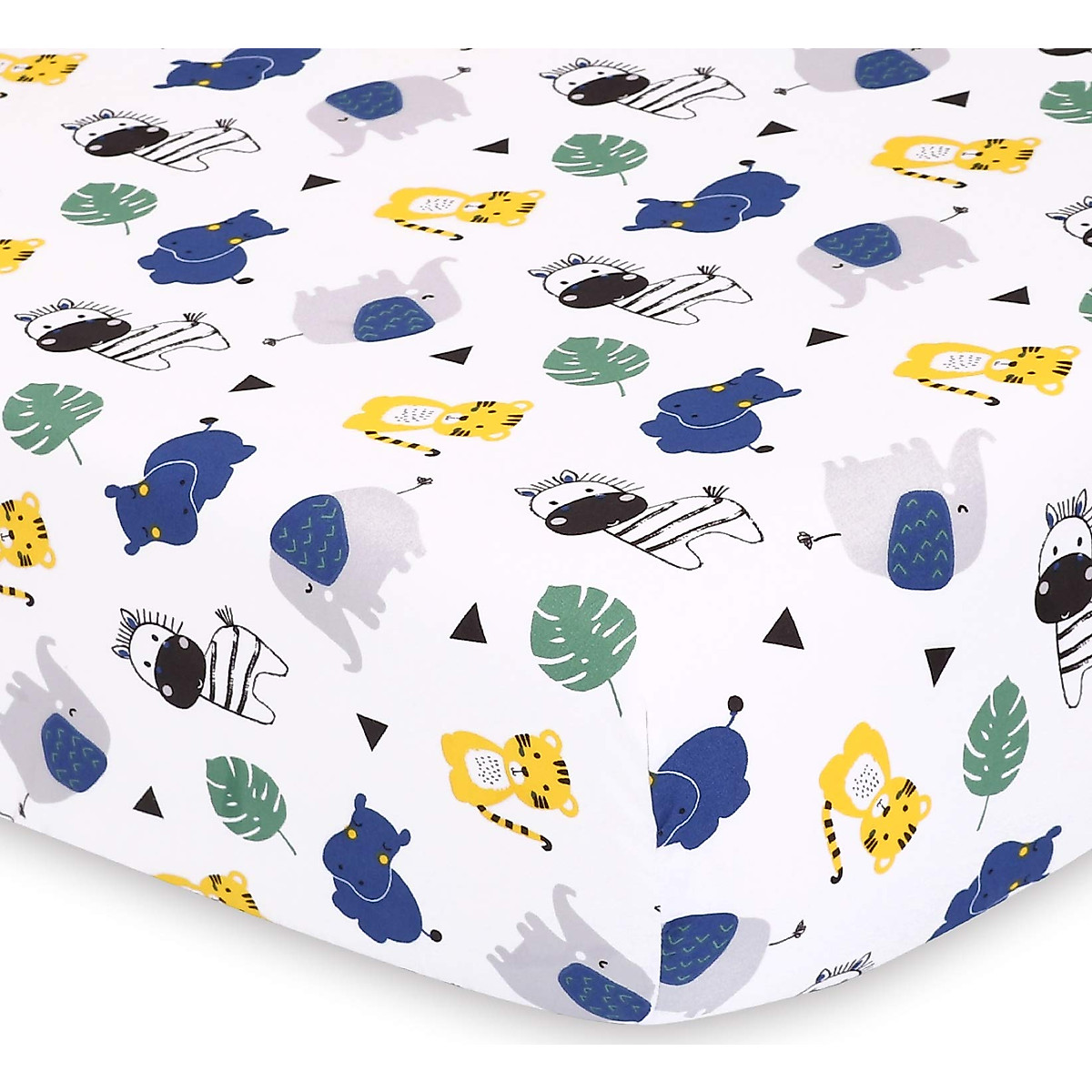 The Peanutshell Crib Sheet Set for Baby Boys or Girls | Safari Party and Black Chevron Stripes | 2 Pack Set