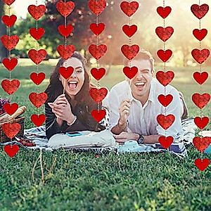 LeeSky 6Pcs Red Valentines Heart Garland Valentines Day Heart Banner Valentines Hanging Hearts Decorations for Happy Valentines Day Decorations