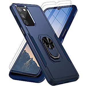 Bonkier Samsung Galaxy A03S Case, Samsung A03S Case with 2X Tempered Glass Screen Protector,[Military Grade] Shockproof Built-in Magnetic Kickstand Phone Case for Samsung Galaxy A03S (Blue)
