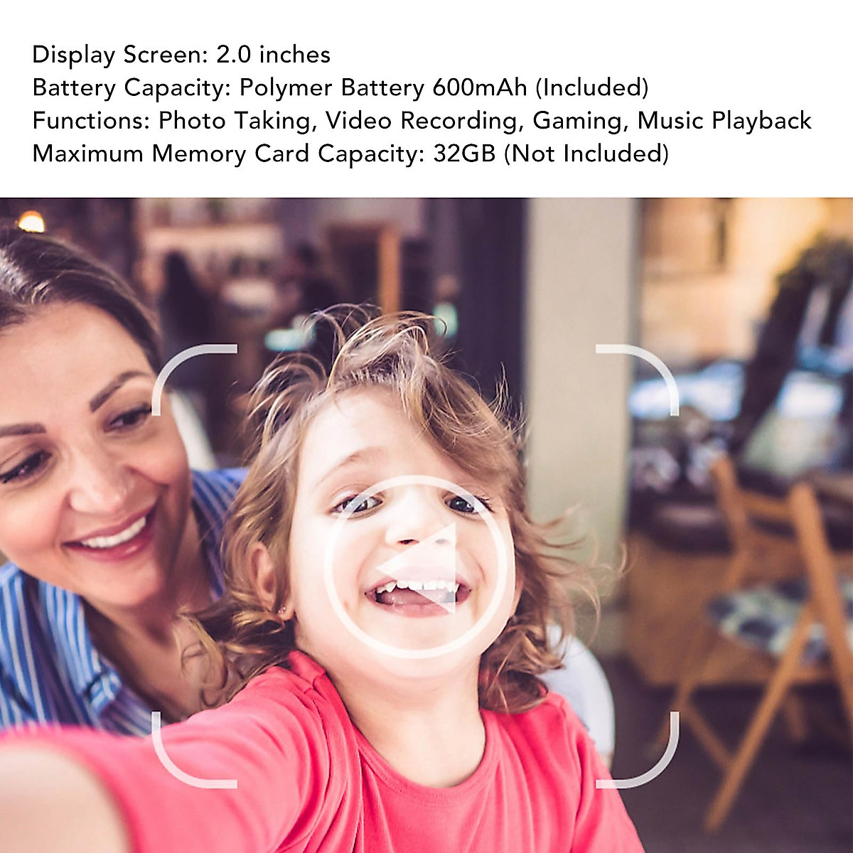 Fdit Kids Camera Abs Silicone Girls Artificial Swag Kids Video Camera with Stand for 3‑12 Years Old (Yellow)