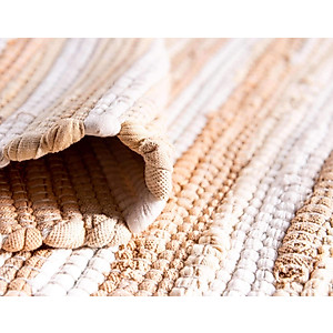 Unique Loom Chindi Cotton Collection Soft Hand Woven Natural Fiber Striped Area Rug, 4 ft x 6 ft, Beige/Ivory