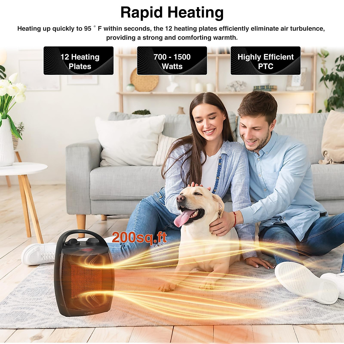 Small Portable Space Heater for Indoor Use - Lutntc 1500W/750W Safe and Quiet Ceramic electric Heater Fan with Thermostat, Heat Up 200 Square Feet for Room, Office, Desk