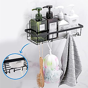 Amouttel 4-Pack Shower Caddy Basket Shelf with Soap Holder,Adhesive No Drilling Wall Mount Shower Shelf for Inside Shower,Black Stainless Steel Bathroom Shower Storage Organizer with Hooks