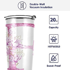 OTVEE 20 oz Tumbler with Lid and Straw, Vacuum Stainless Steel Insulated Coffee Travel Mug Cup, Double Walled BPF Free Leakproof Water Bottle Thermos for Sport Office, Floral Watercolor Alphabet F