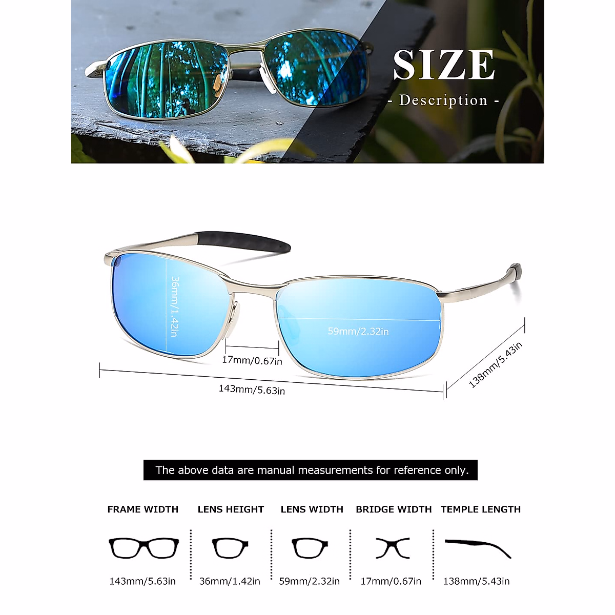 AEVOGUE Polarized Sunglasses For Men Rectangle Metal Frame Retro Sun Glasses AE0395 (2 Pack/Silver Frame Grey Lens+Silver Frame Blue Lens, 59)