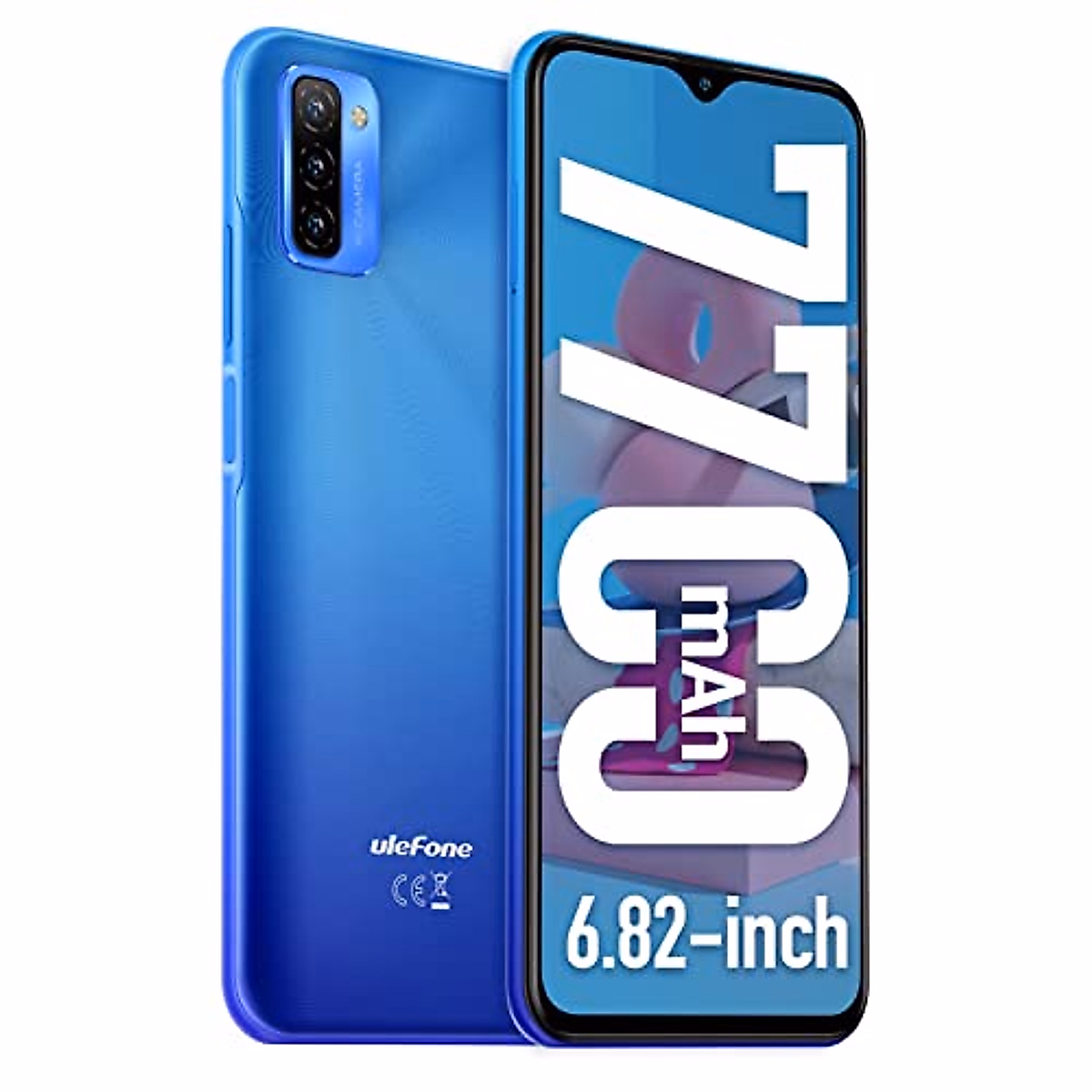 Ulefone Unlocked Smartphones Note 12P, 7700mAh High Capacity Battery, 6.82 inch HD+, 13MP + 2MP + 2MP, Dual Sim Phones Unlocked, Andorid 11 4GB+64GB ROM, Fingerprint Face Detection, T-Mobile - Blue