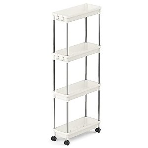 Lifewit Slim Storage Cart, Laundry Room Organization, Wide 6.3'', 4 Tier Shelf Organizer Rack Unit with Wheels for Bathroom Kitchen Small Dorm Narrow Space, White