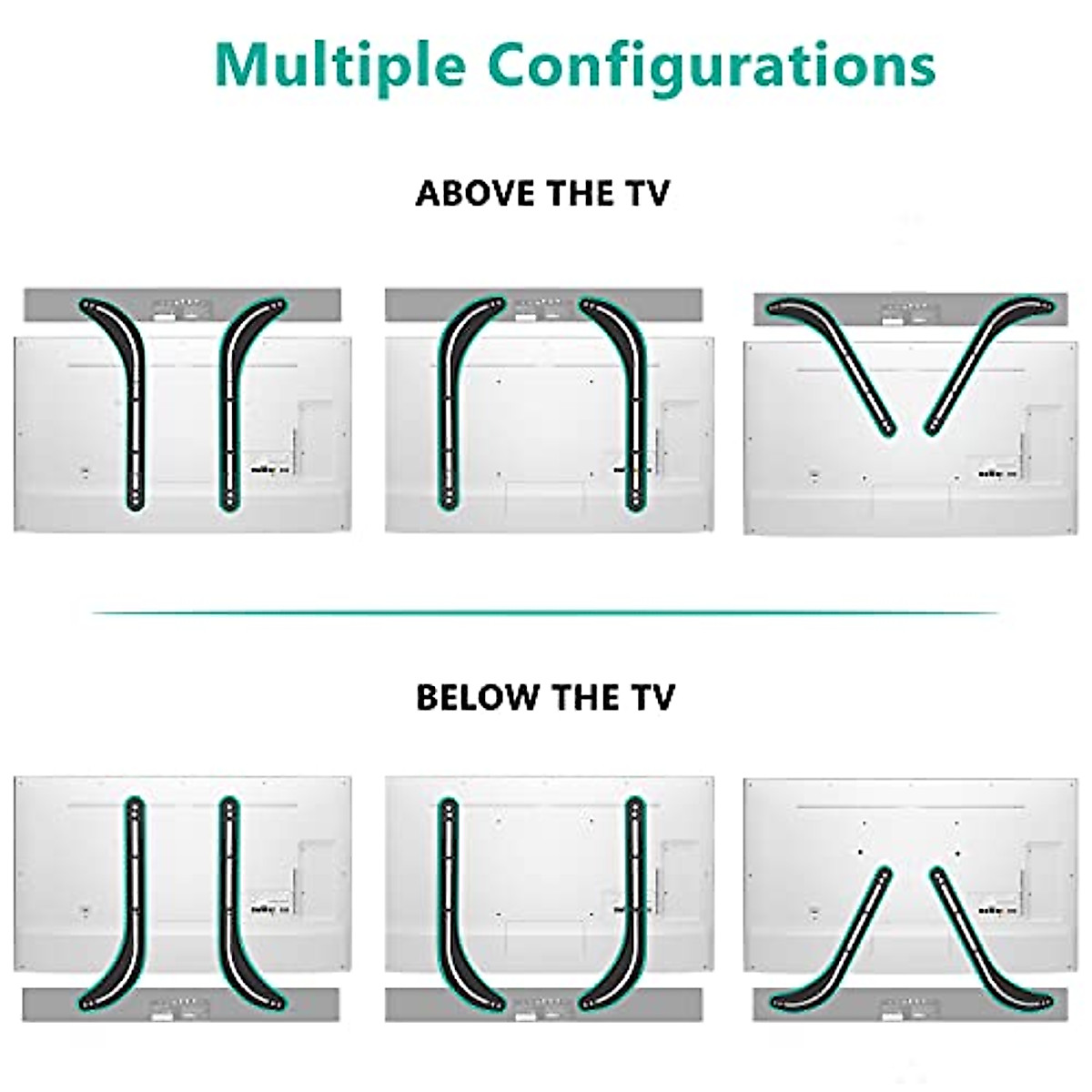 WALI Sound Bar Mount Bracket for Mounting Above or Under TV, Fits 32 to 70 inch TVs, 33 lbs. Weight Capacity (SBR201), Black