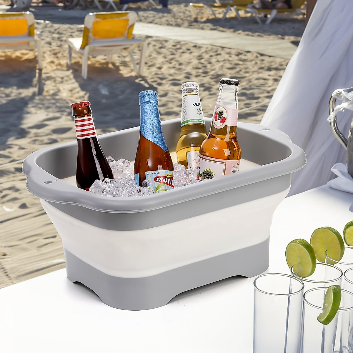 Nicunom 2 Pack Collapsible Wash Basin with Drain Plug, 9L Large Collapsible Dish Tub Portable Sink Dish Basin Foldable Dishpan Space Saving for Kitchen, RV, Camping Dish Washing Tub