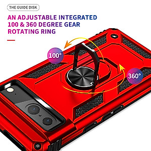 SunRemex for Google Pixel 7 Case with HD Screen Protector [2 Packs], [Not for Google Pixel 7 Pro ], Magnetic Ring Holder Kickstand,[Military Grade] Phone Case for Google Pixel 7 2022 (Red)