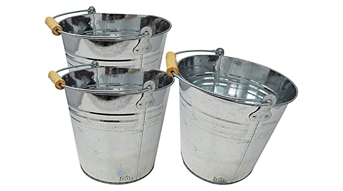 Large 2 Gallon Metal Bucket 3 Pack for Stylish Décor